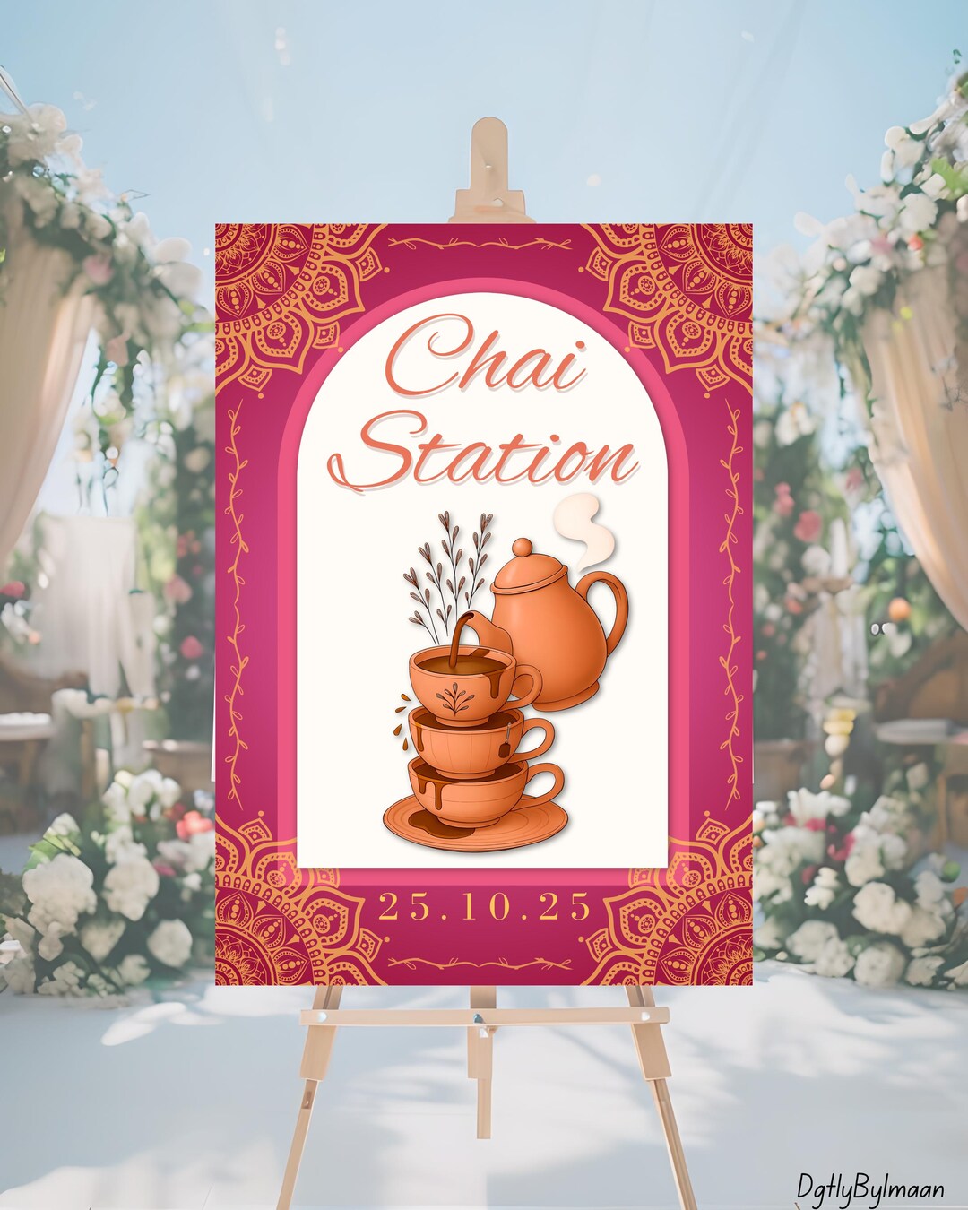 Colourful Chai Station Sign Canva Template | Mehndi Sign for Mehndi Dholki Sangeet Mayoun ...
