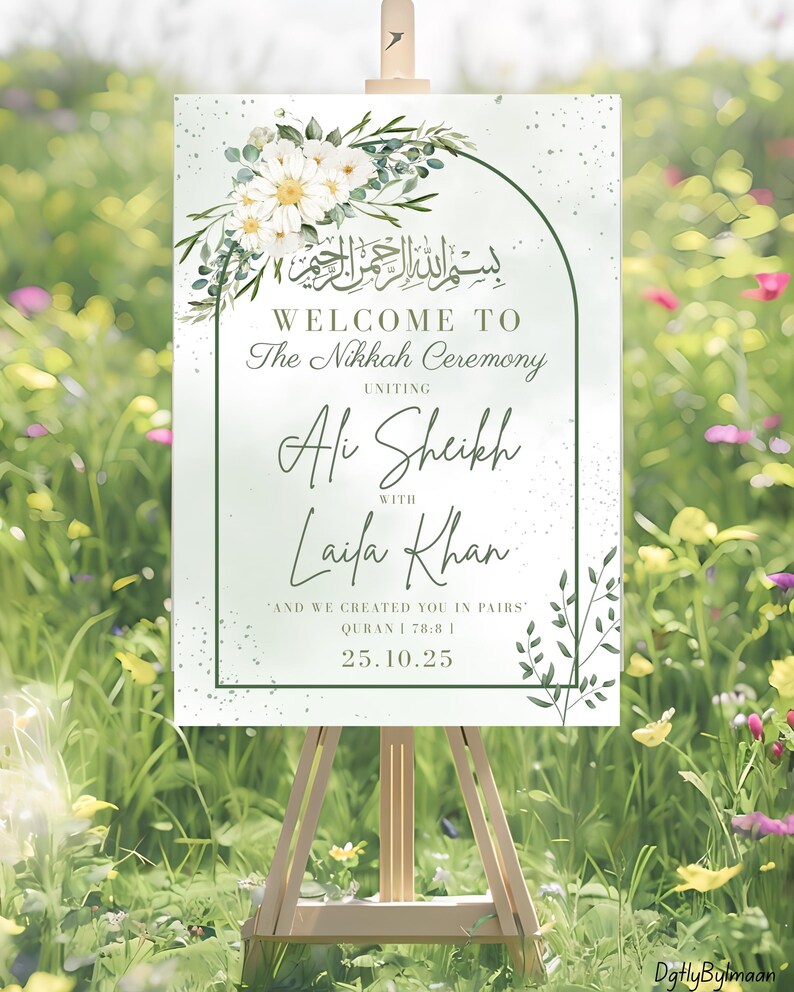 Editable Islamic Nikkah Welcome Sign Canva Template | Nikkah Decor Sage ...