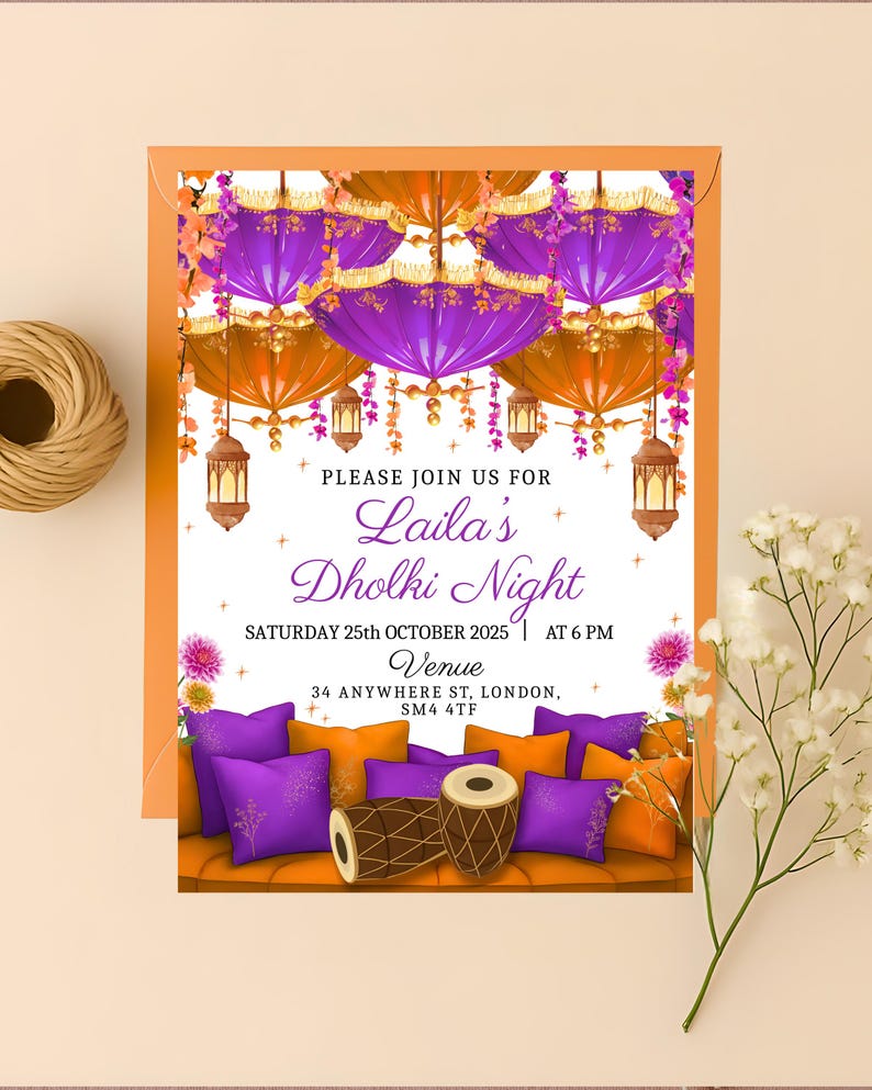 Editable Dholki Invitation Canva Template | Mehndi Invite Decor| Dholki ...