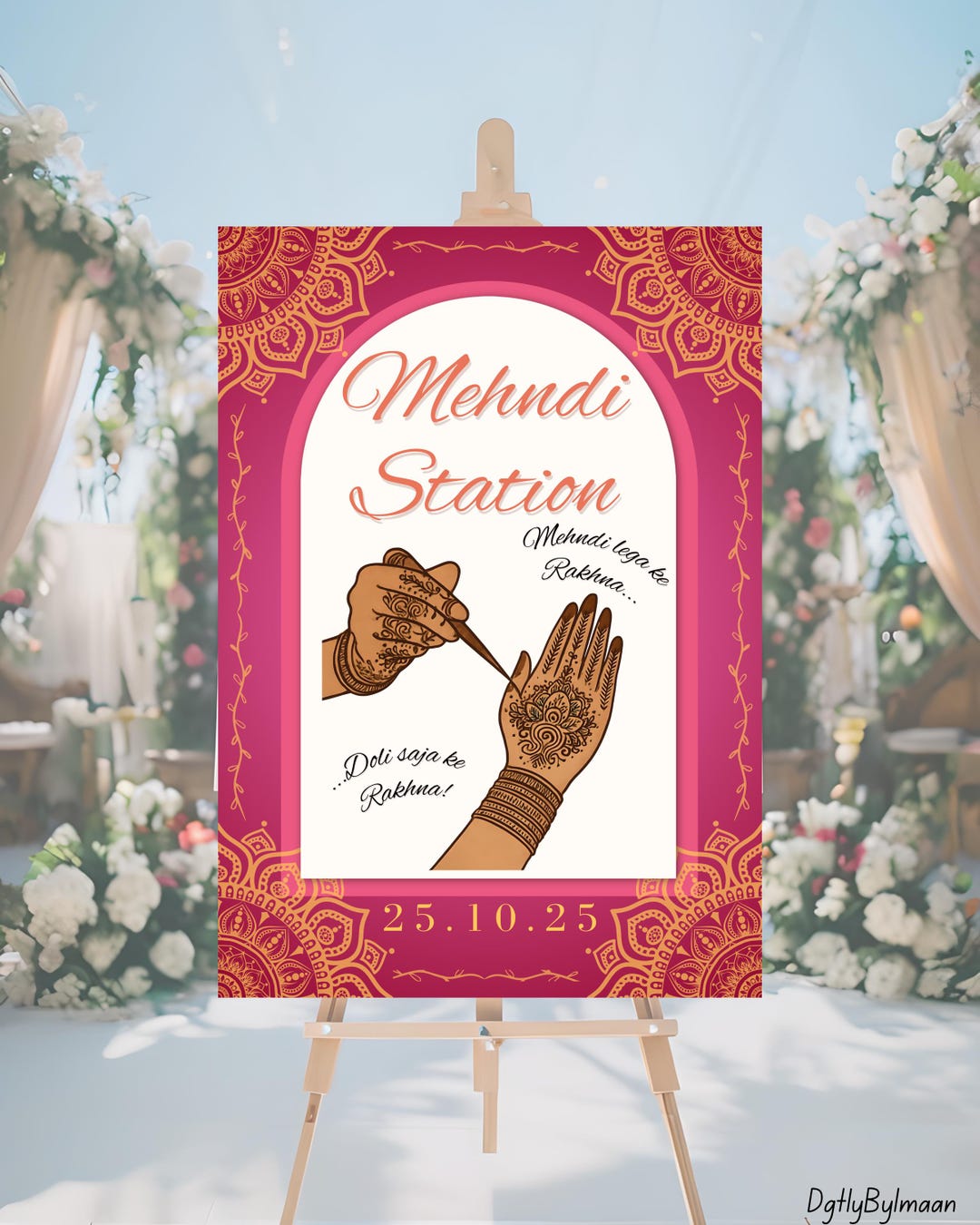 Colourful Mehndi Station Sign Canva Template | Mehndi Sign for Mehndi ...
