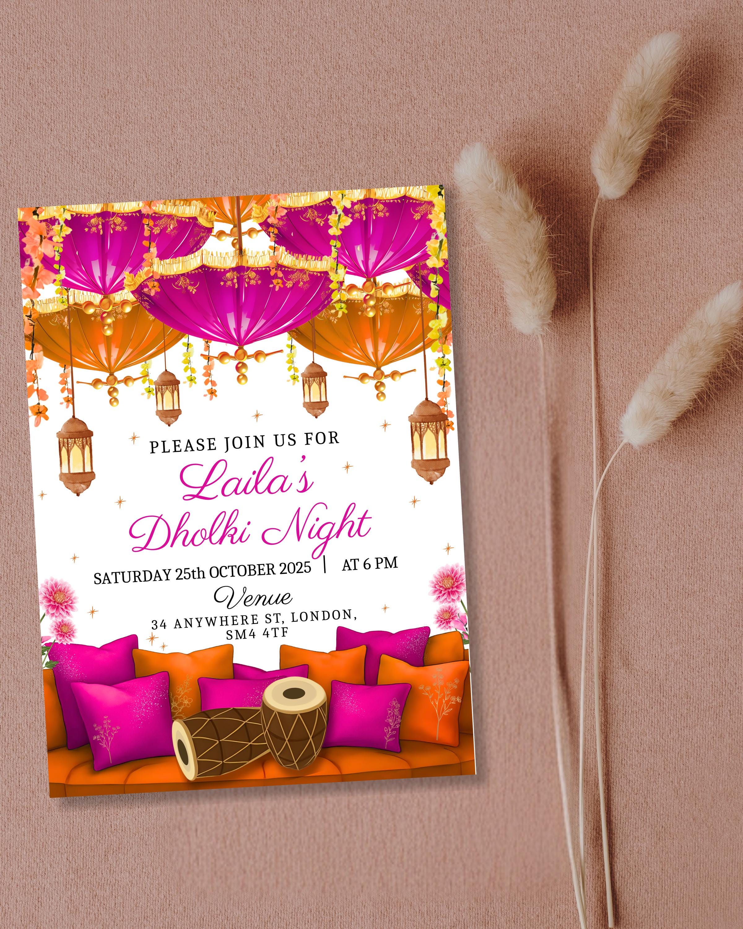 Editable Dholki Invitation Canva Template | Mehndi Invite Decor| Dholki ...