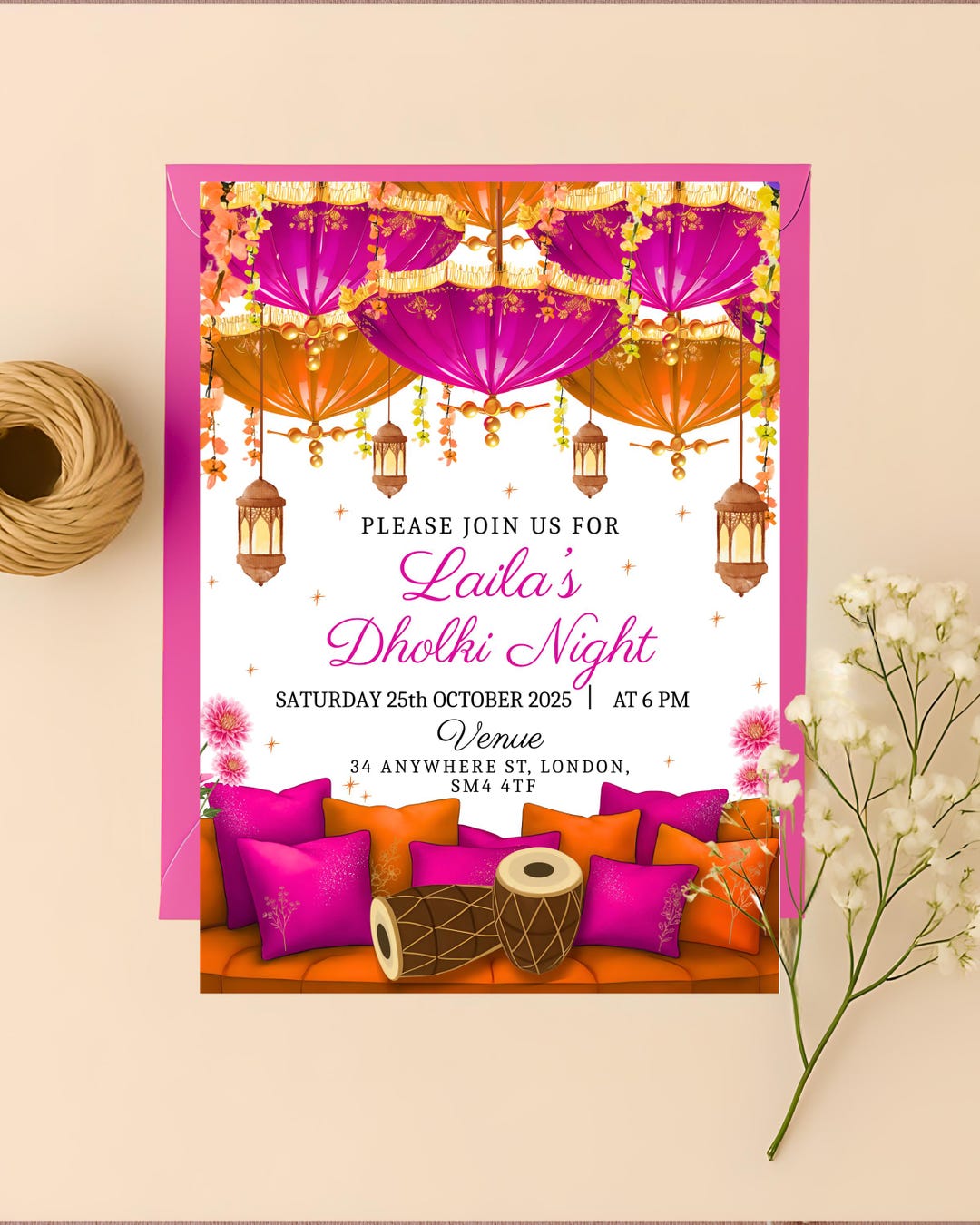 Editable Dholki Invitation Canva Template | Mehndi Invite Decor| Dholki ...