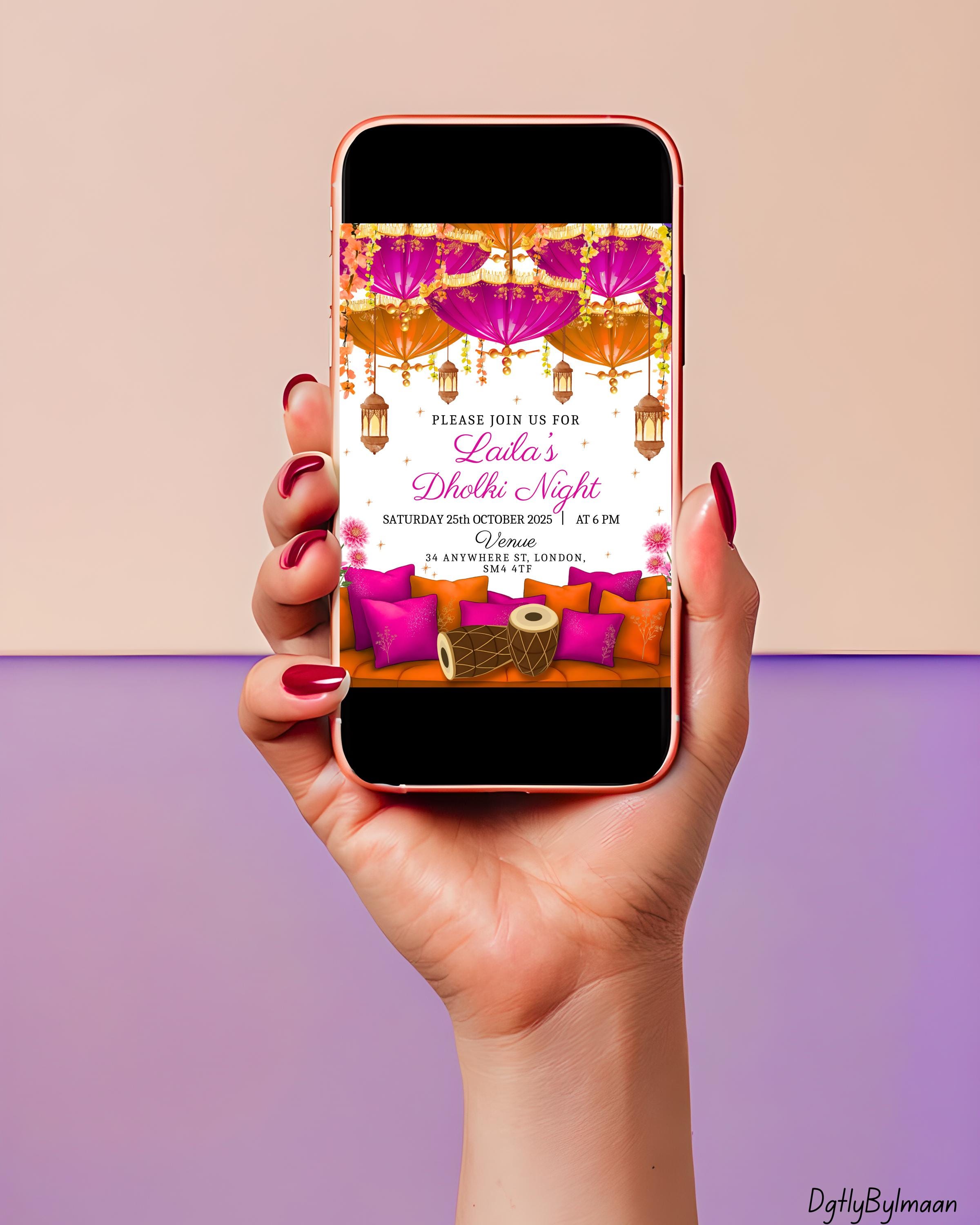 Editable Dholki Invitation Canva Template | Mehndi Invite Decor| Dholki ...