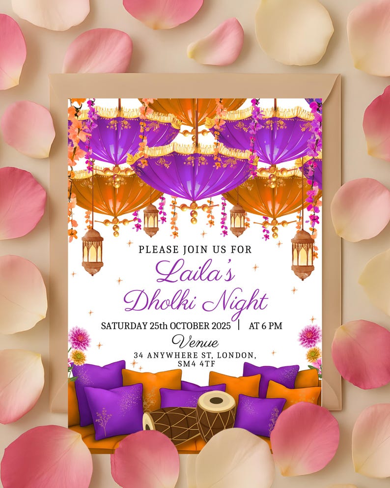 Editable Dholki Invitation Canva Template | Mehndi Invite Decor| Dholki ...