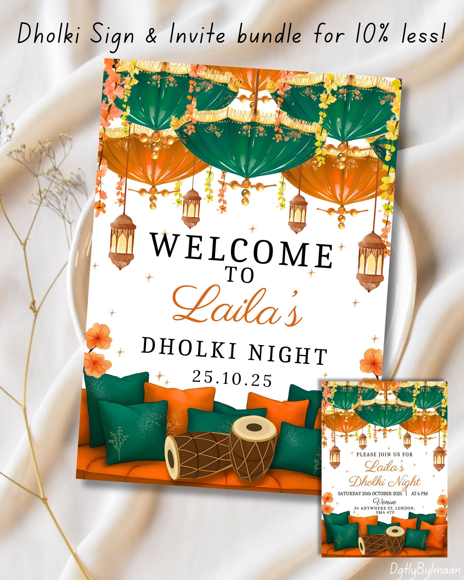 Editable Dholki Welcome Sign Canva Template | Mehndi Sign, Sangeet ...