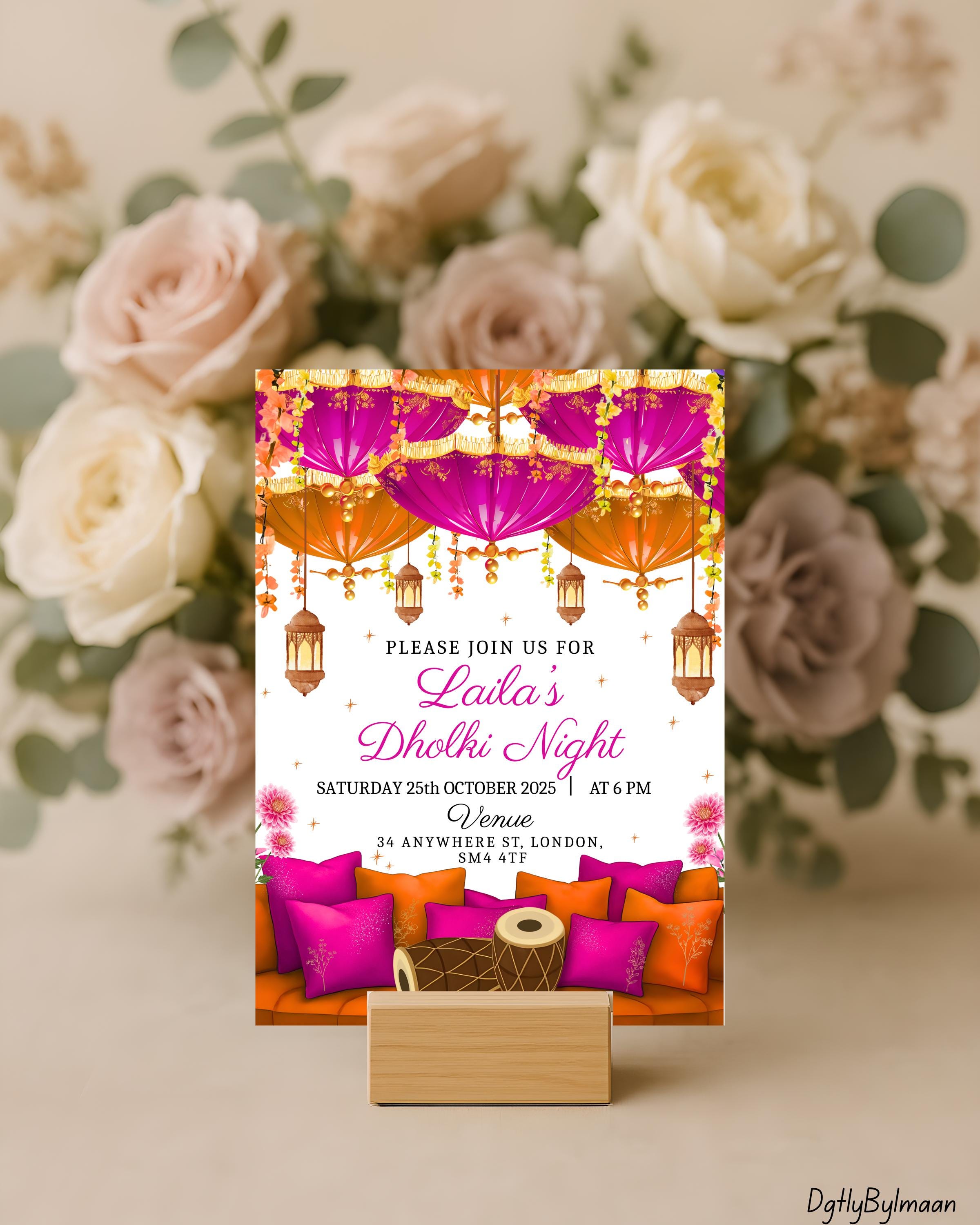 Editable Dholki Invitation Canva Template | Mehndi Invite Decor| Dholki ...