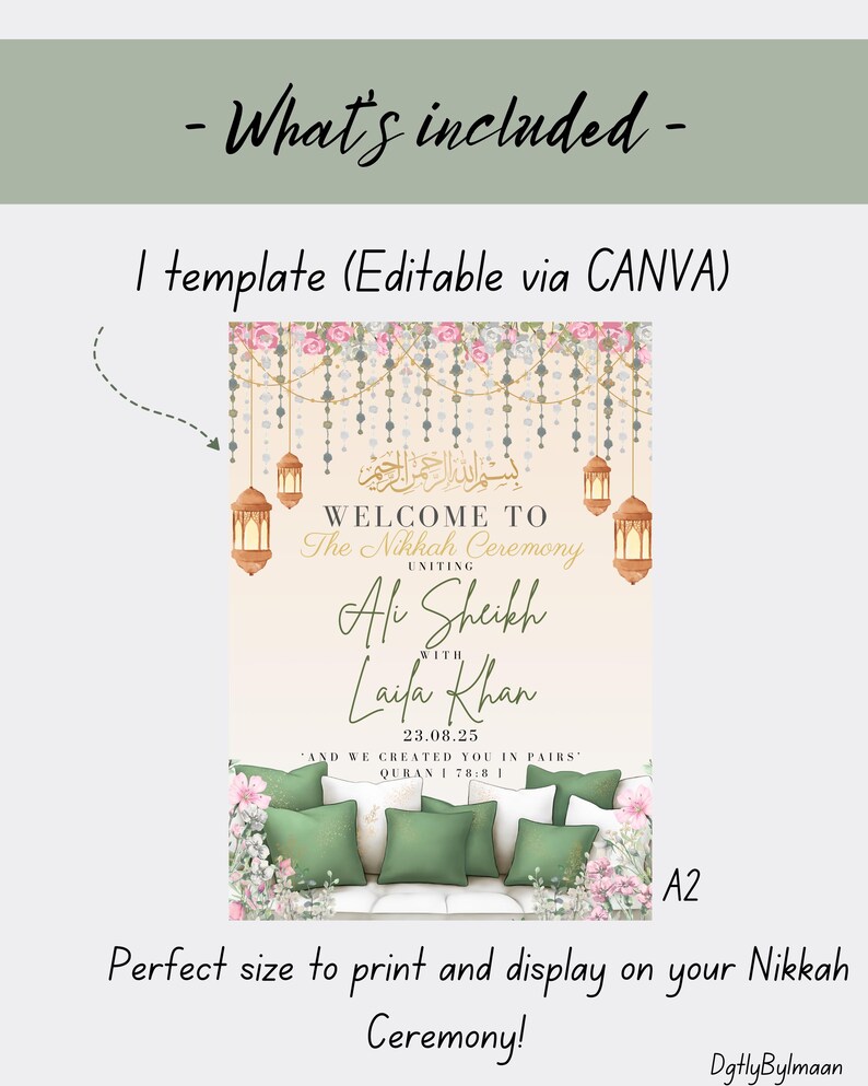 Islamic Nikkah Welcome Sign Canva Template | Nikkah Decor Digital ...