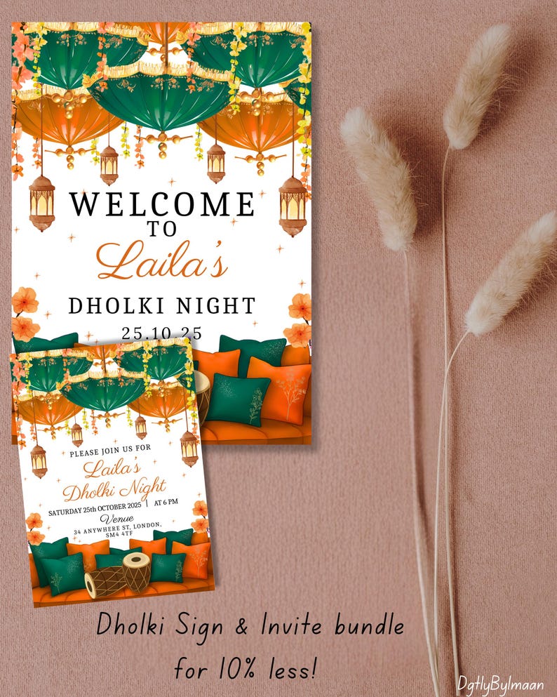 Editable Dholki Welcome Sign Canva Template | Mehndi Sign, Sangeet ...