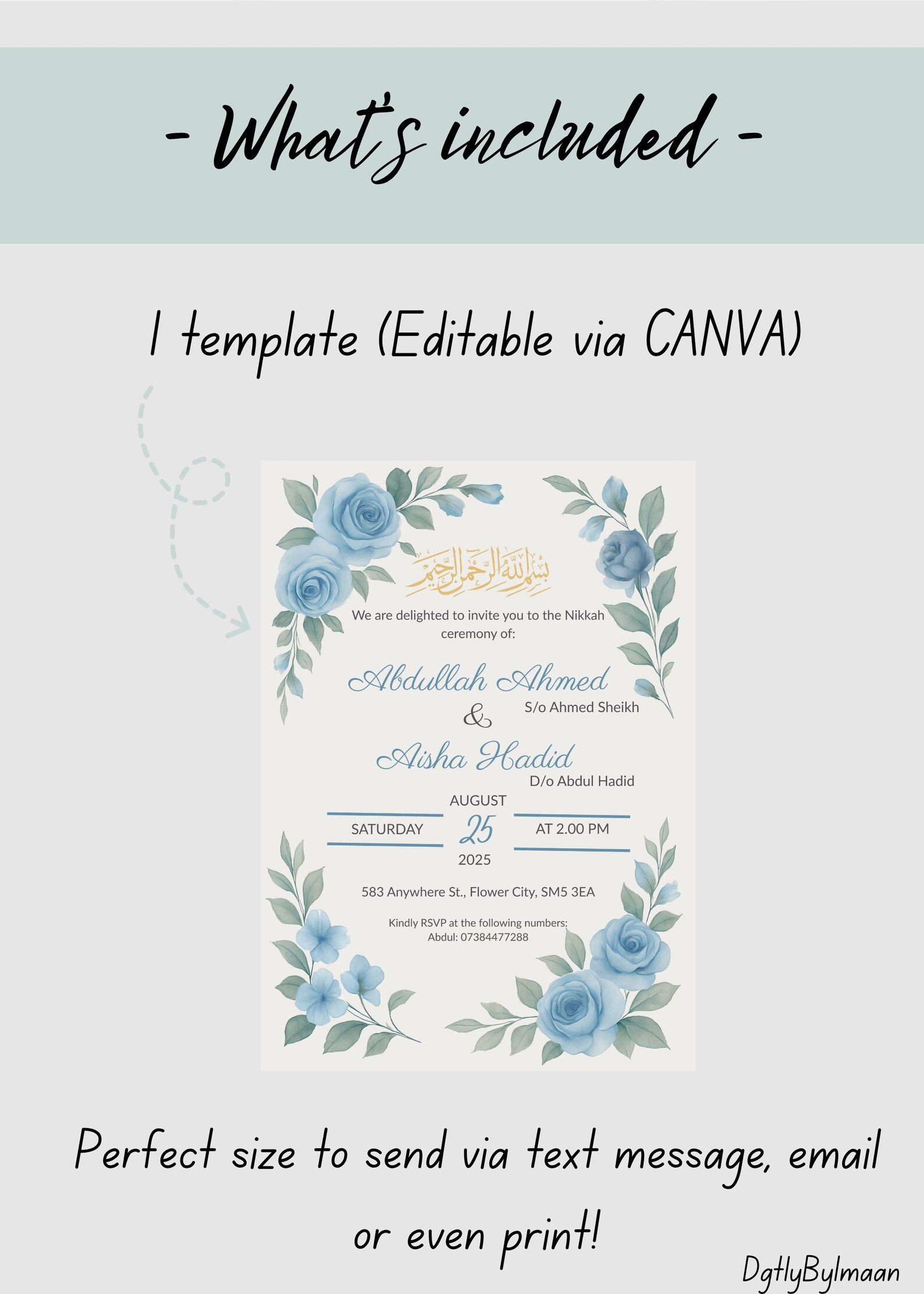 Islamic Nikkah Ceremony Invitation Template, Instant Download for ...