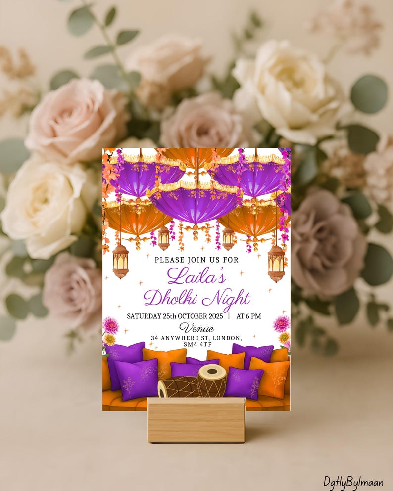 Editable Dholki Invitation Canva Template | Mehndi Invite Decor| Dholki ...