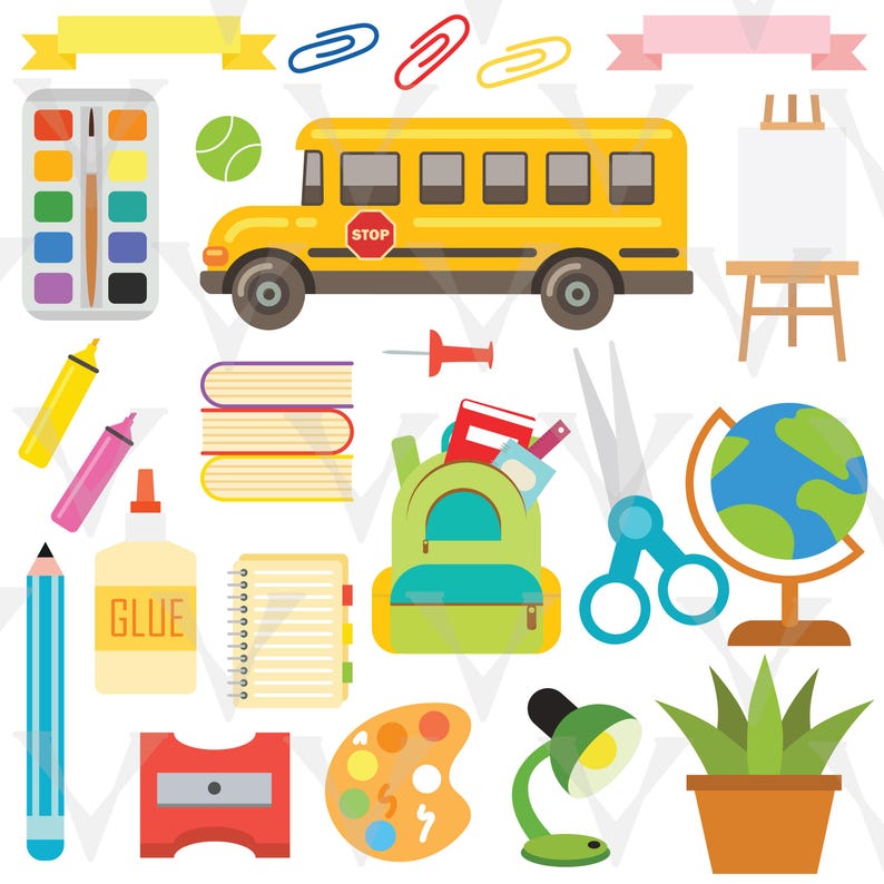 School Supplies Clipart Classroom PNG SVG Back to School Clipart Desk ...