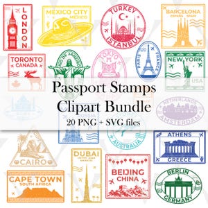 Passport Stamps Clipart PNG SVG World Travel Clipart Around the World ...