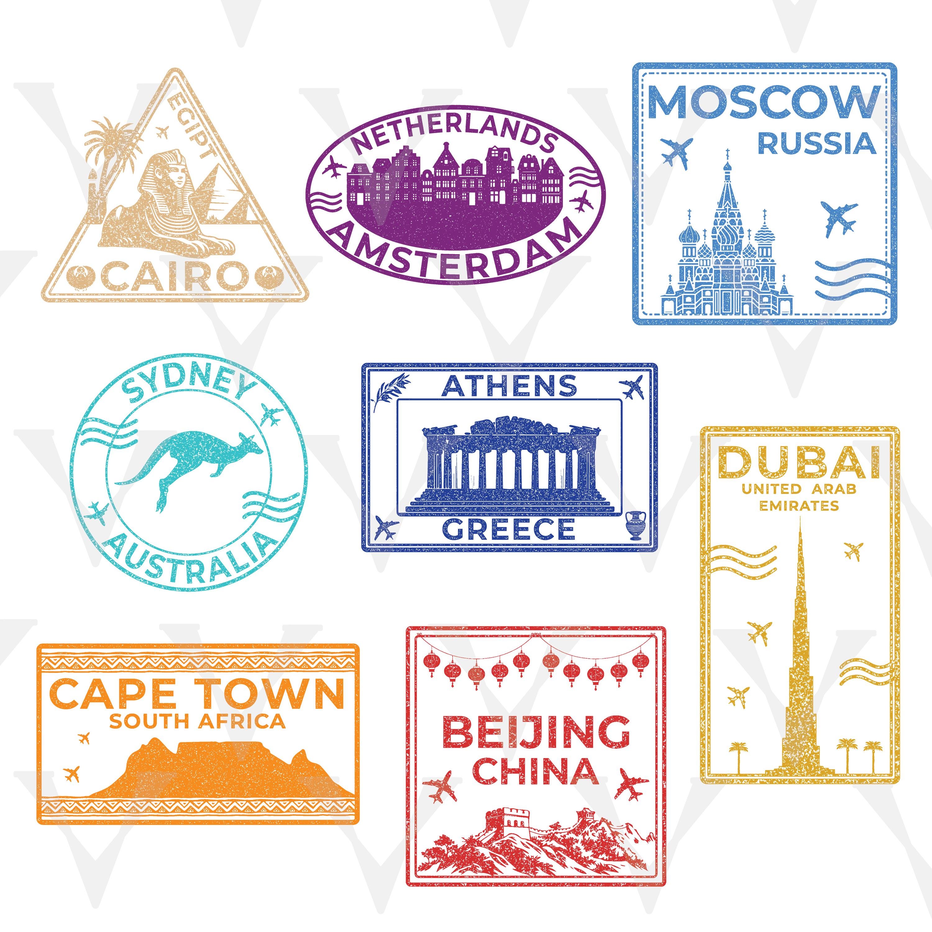 Passport Stamps Clipart PNG SVG World Travel Clipart Around the World ...