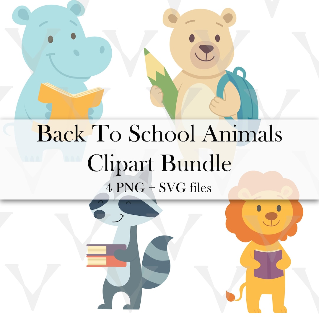Back to School Animals Clipart Bundle Cute Animal School Illustrations ...