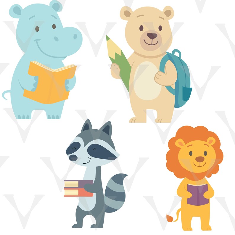 Back to School Animals Clipart Bundle Cute Animal School Illustrations ...