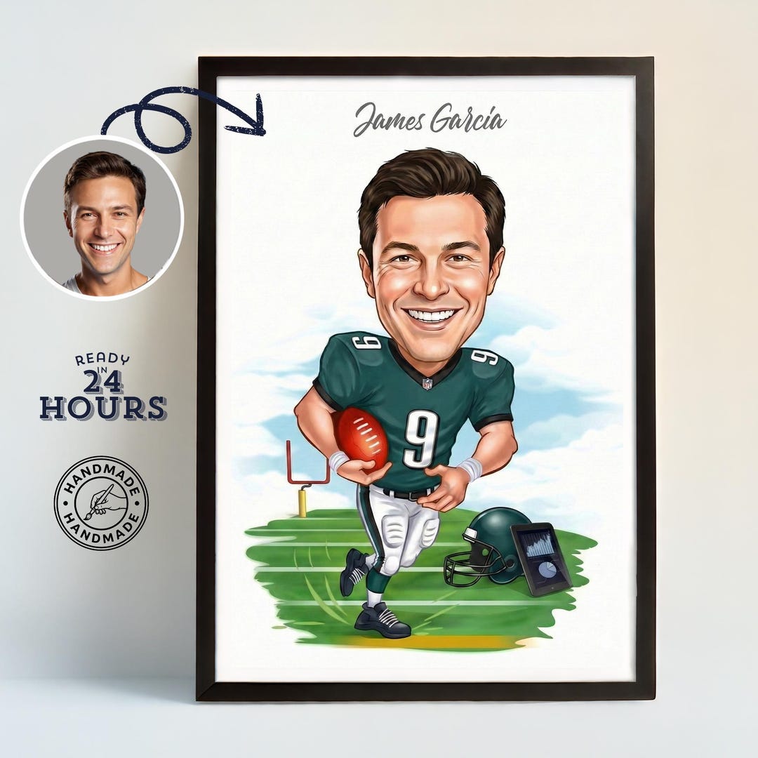 Personalized Hand Drawn Football Portrait | Custom NFL Caricature ...