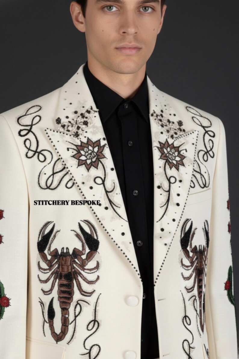 Men 2 Pc White Designer Suit Hand-embroidered Country Western Nudie ...