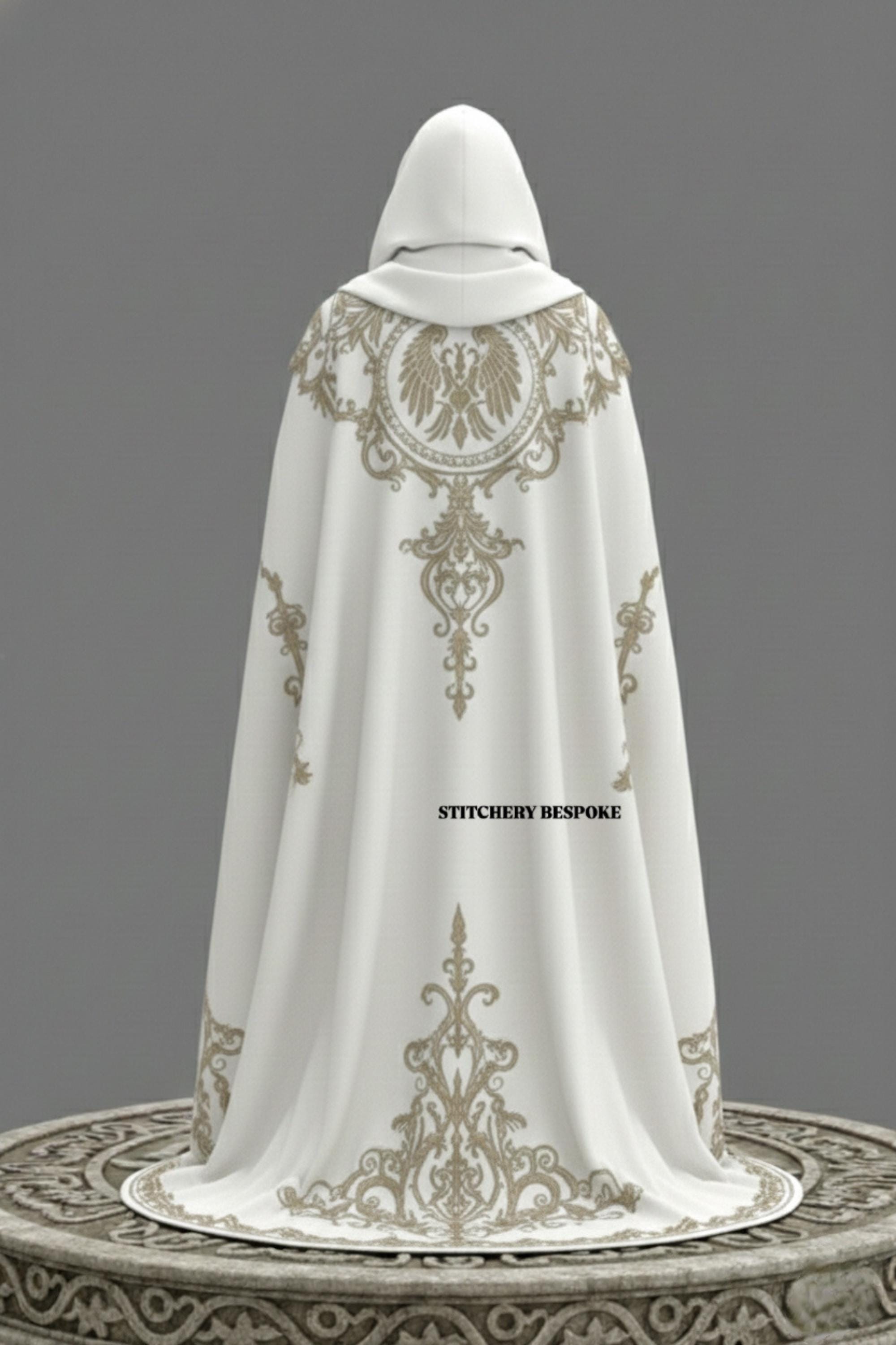 Regal White & Gold Hooded Cloak: Ornate Elven Priest Robe, Fantasy ...