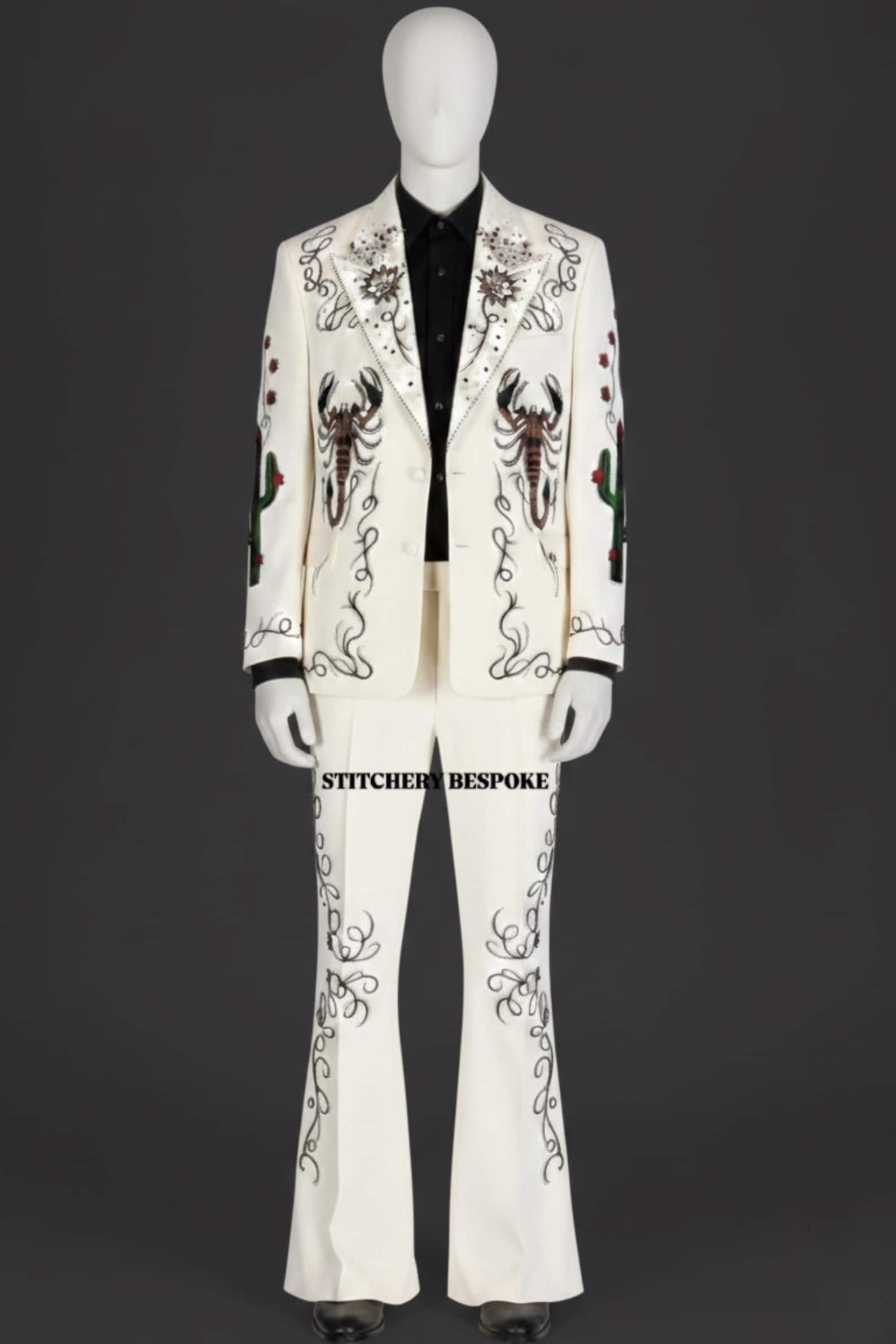 Men 2 Pc White Designer Suit Hand-embroidered Country Western Nudie ...
