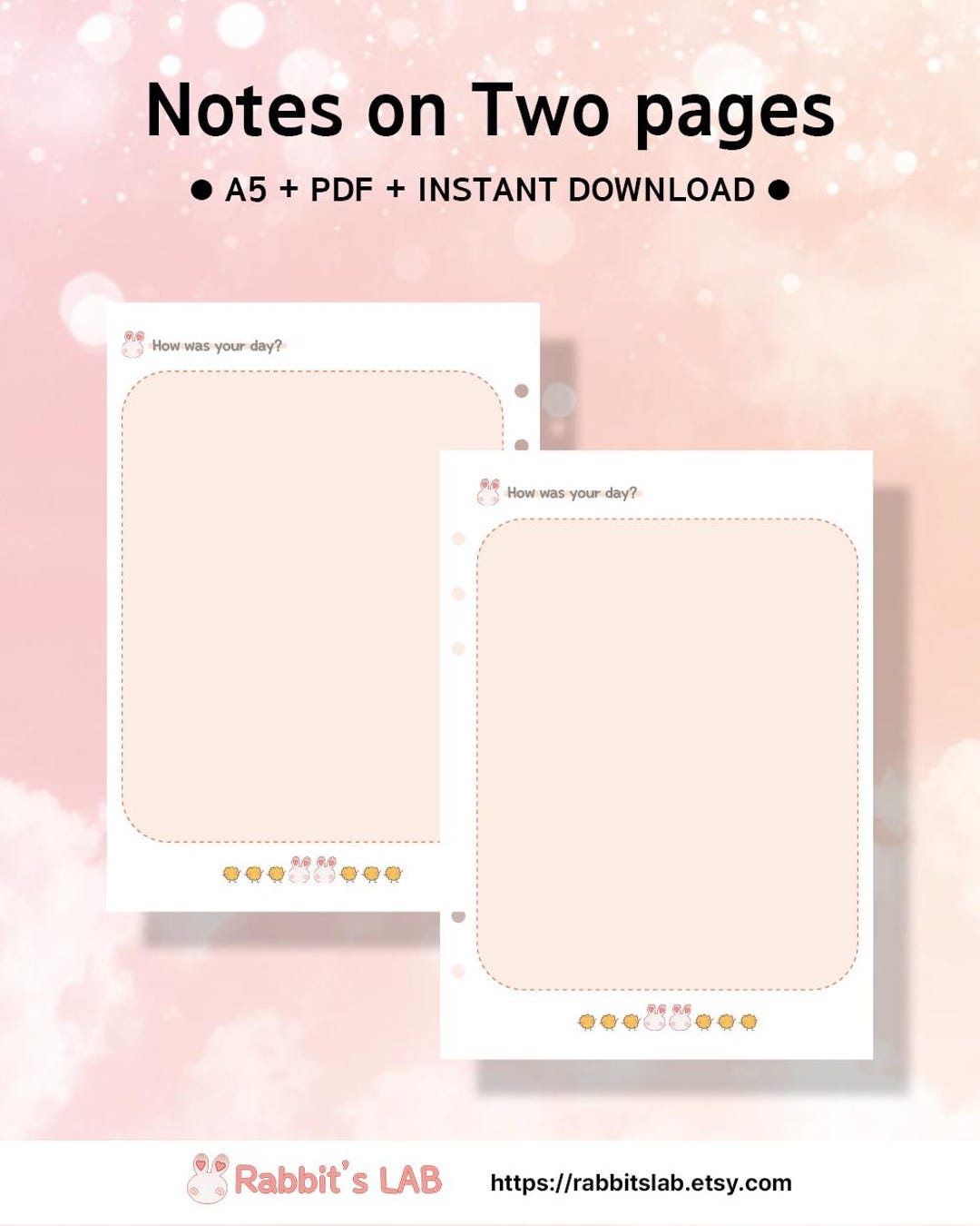 Cute Rabbit A5 Notes Printable Notes on 2 Pages Insert Kawaii Blank ...