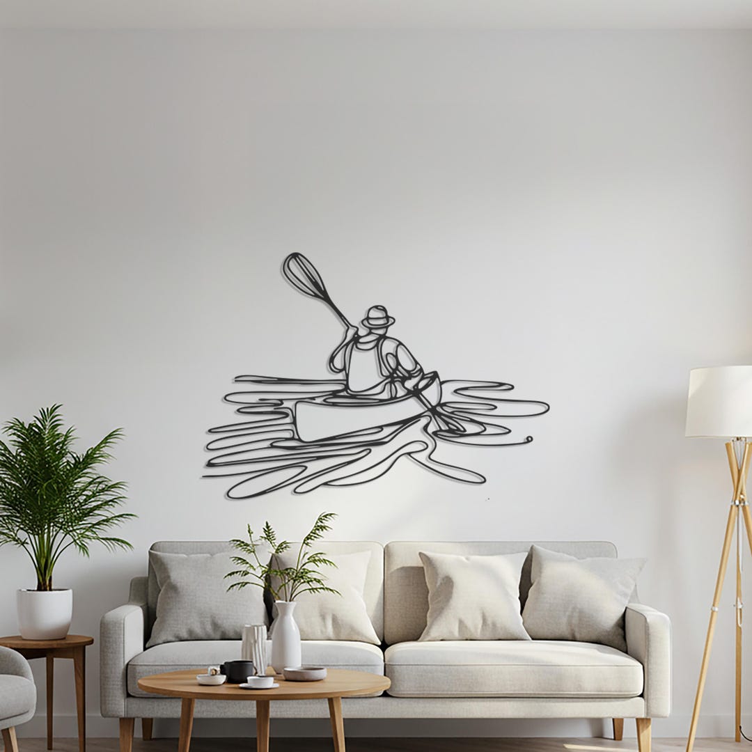 Kayak Metal Wall Art, Minimalist Canoe Paddler Line Art - Etsy