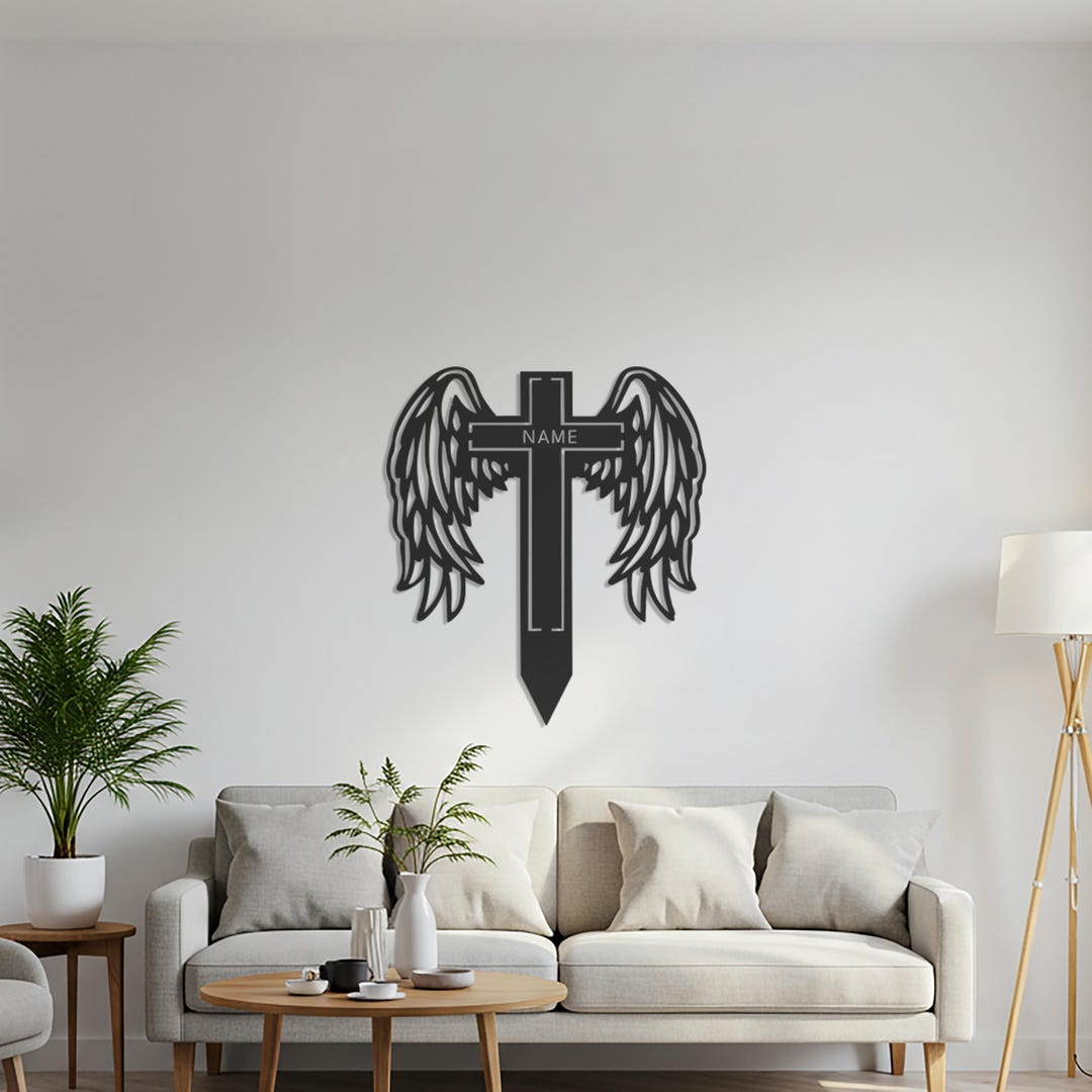 Personalized Cross With Angel Wings, Memorial Metal Wall Art - Etsy