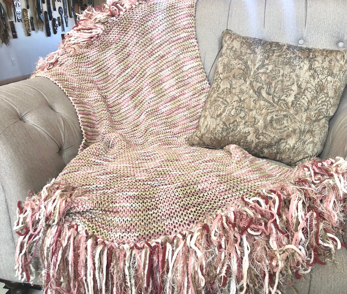 Plum Purple Home Decor Throw Blanket Afghan With Blue Taupe | Etsy