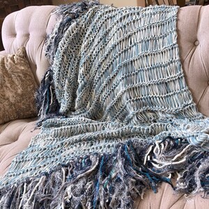 Denim Throw Lap Blanket Blue Knit Afghan Throw for Sectional Sofa Throw ...