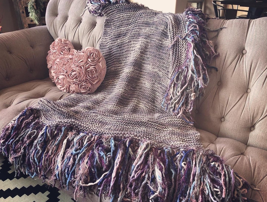 Plum Purple Home Decor Throw Blanket Afghan With Blue Taupe - Etsy