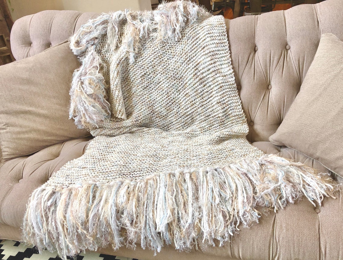 Plum Purple Home Decor Throw Blanket Afghan With Blue Taupe | Etsy