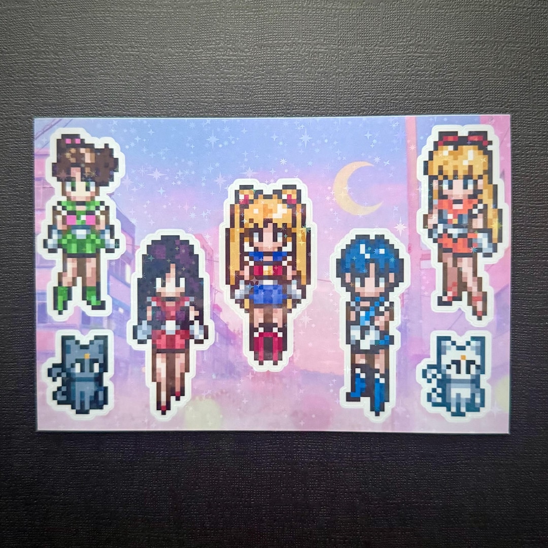Holographic 8-bit Pixelated Sailor Guardian Vinyl Sticker Sheets - Etsy