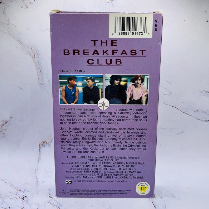 The Breakfast Club VHS Tape (1985) John Hughes Cult Comedy - Etsy