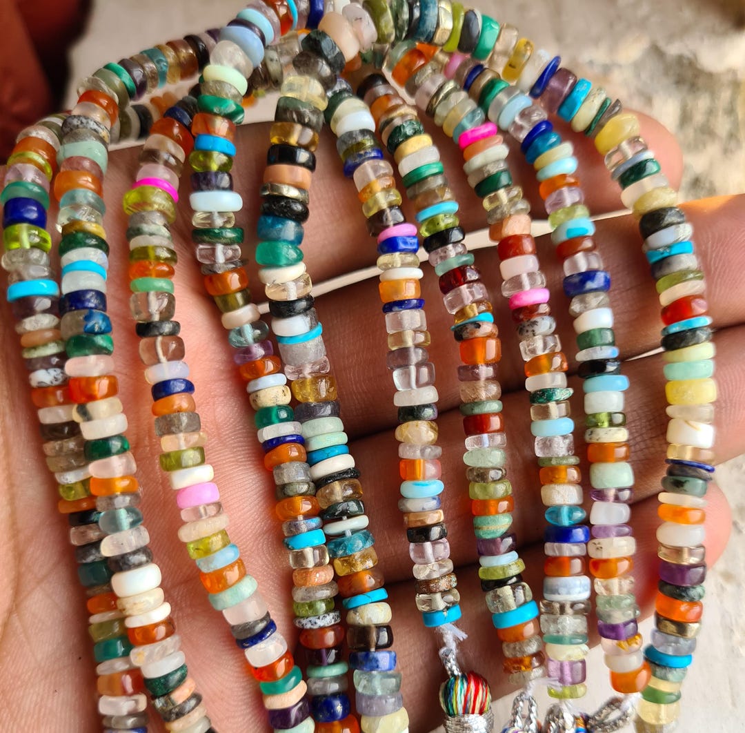 Multi Gemstone Heishi Beads 5–6mm | Natural Mixed Stone Strand 8 Inch ...