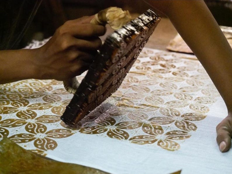 Handmade Batik Tulis Prada Fabric – Black Floral Gold Blue Cotton ...