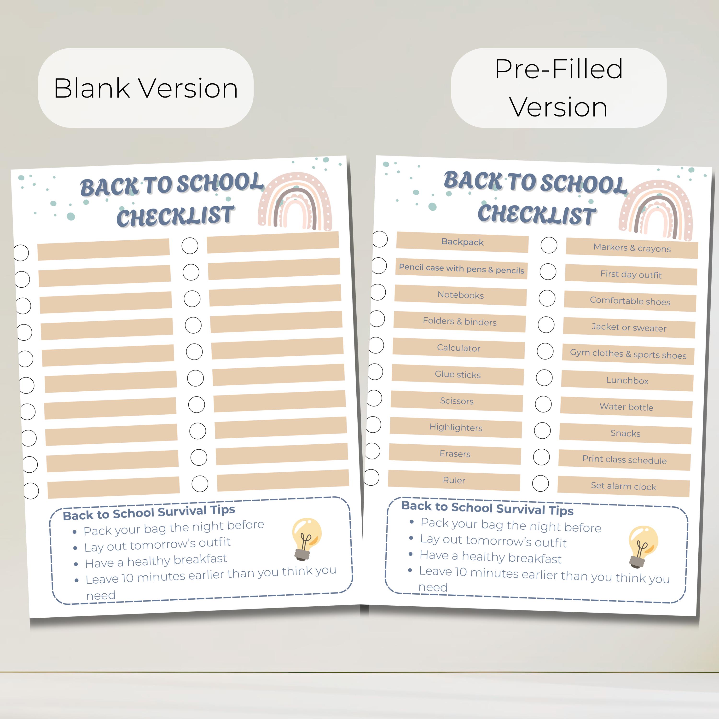 Back to School Checklist Printable Editable Canva Template - Kids ...
