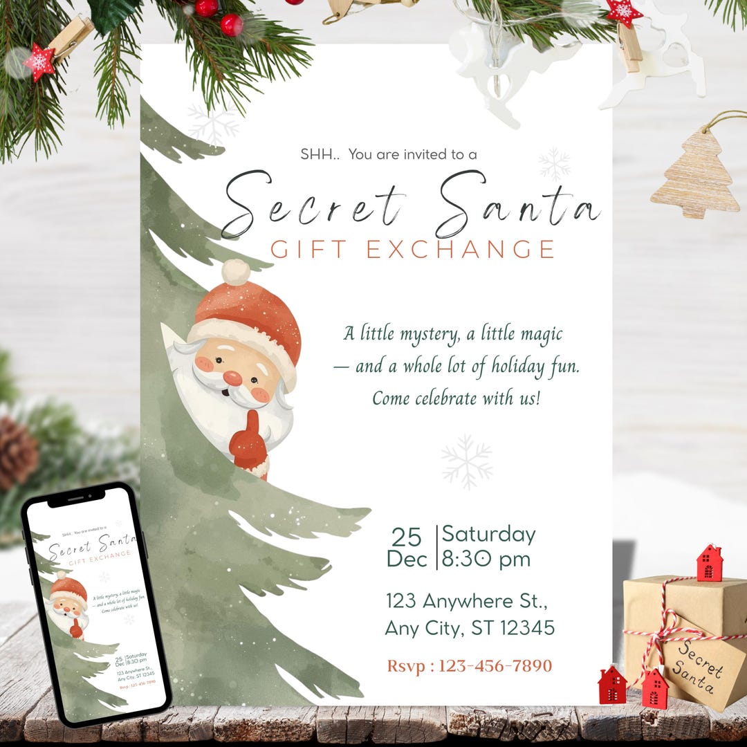 Secret Santa Invitation for Gift Exchange – Christmas Party Invite ...