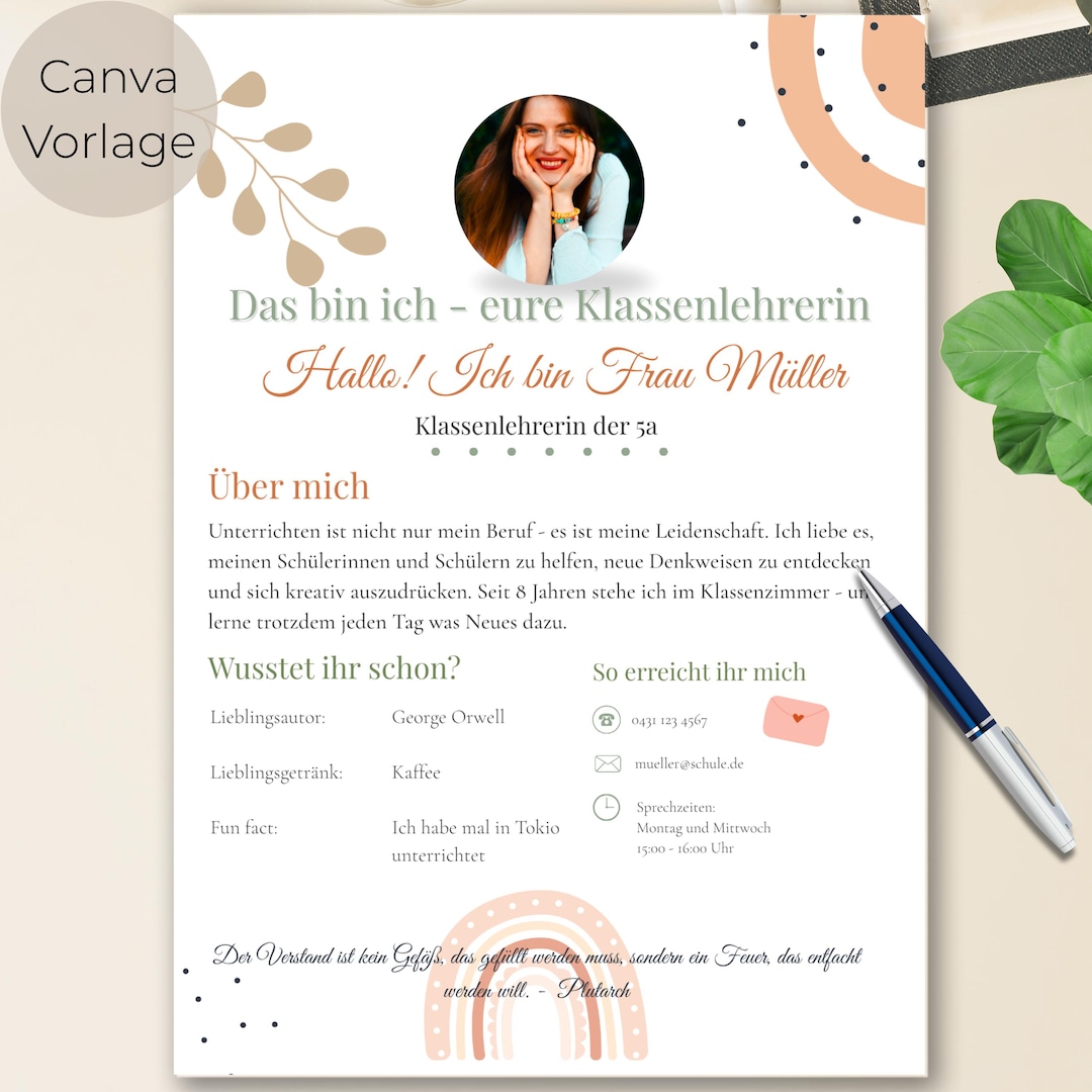 Teacher Profile Template Boho – A4 Canva Template – Teacher ...