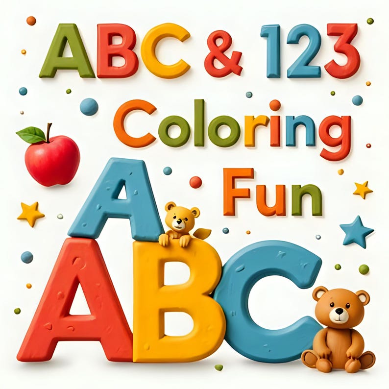 Kids Coloring Book -ABC Letters - Numbers 1–10 and Shapes – Educational ...