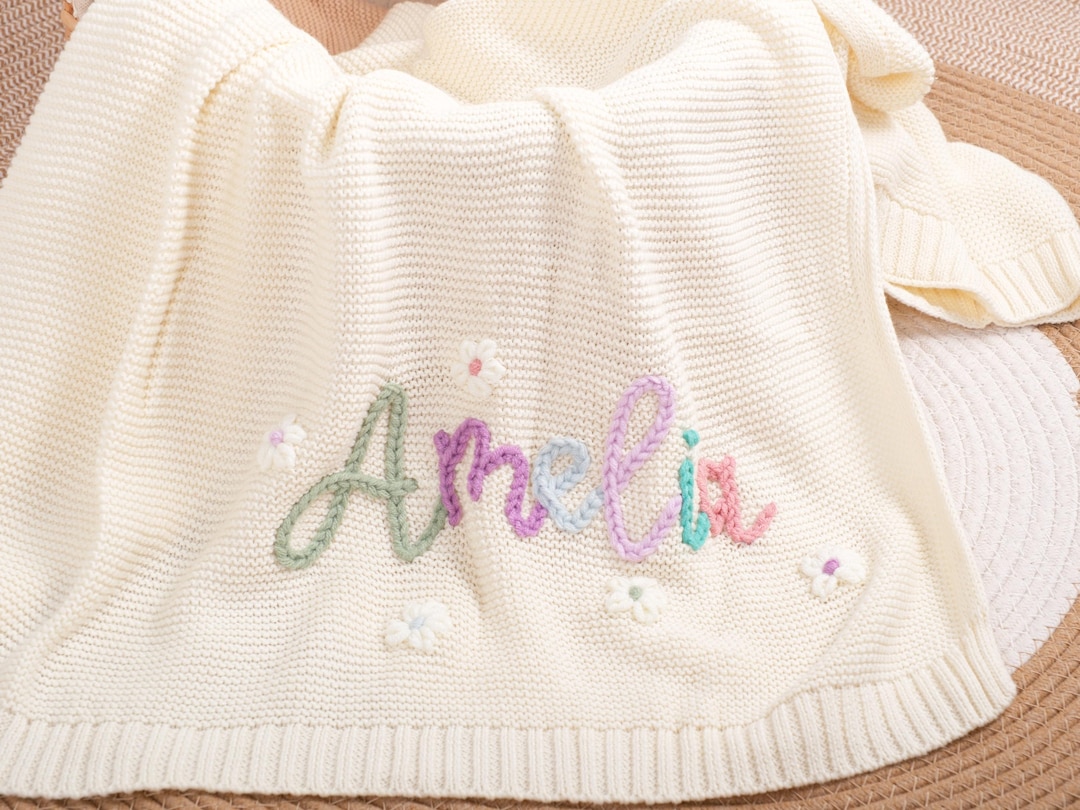 Personalized Infant Blanket | Hand-embroidered Name Keepsake for Baby ...