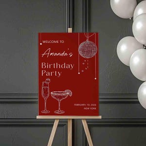 Birthday Welcome Sign, Red Cocktail Party Entrance Decor, Personalized ...
