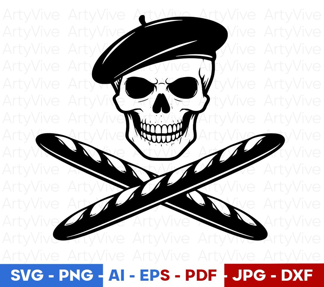 Paris Pirate Skull SVG, French Skull With Beret & Baguettes, French ...