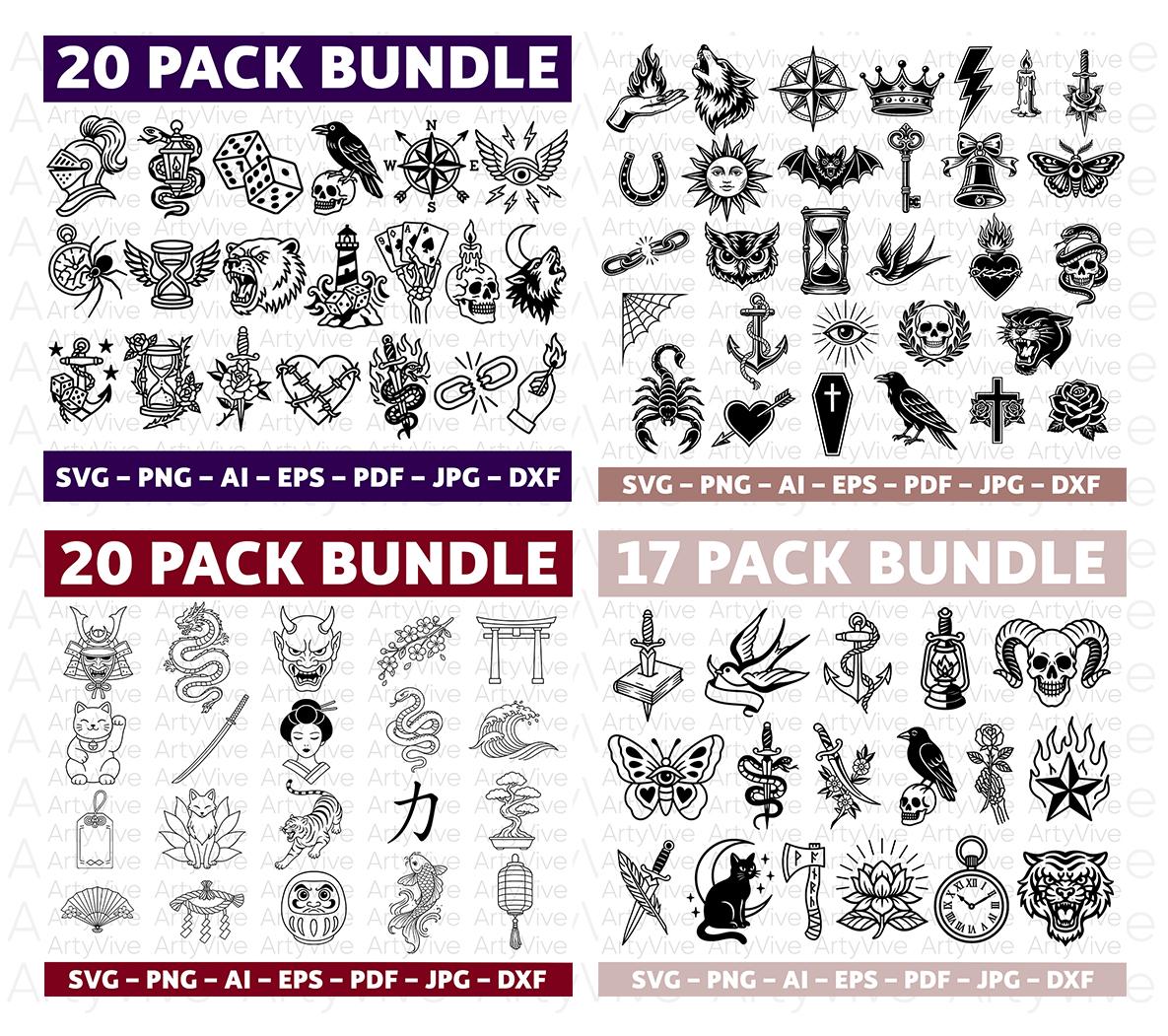 180+ Flash Tattoo SVG Mega Bundle, Blackwork Tattoos, Tattoo Designs ...
