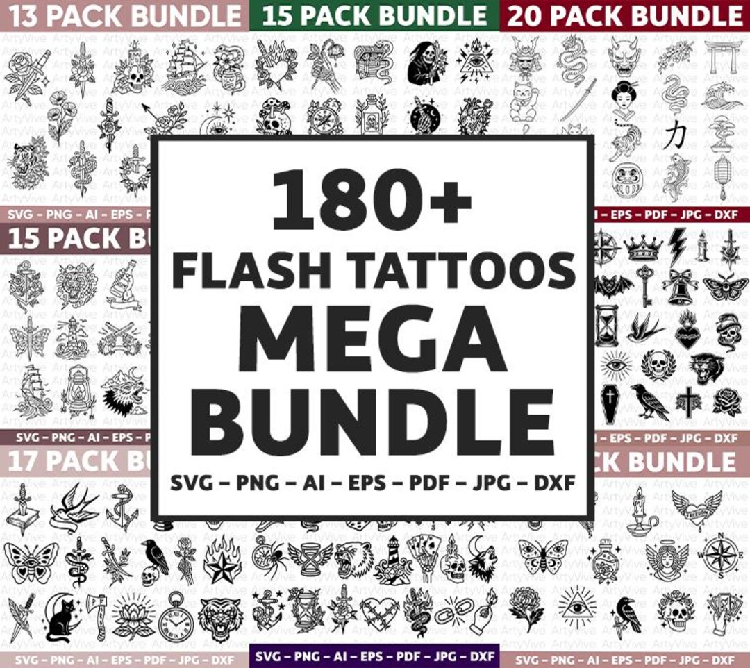 180+ Flash Tattoo SVG Mega Bundle, Blackwork Tattoos, Tattoo Designs ...
