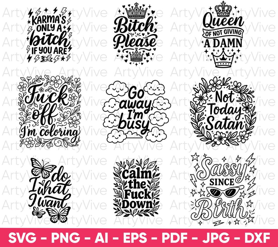 Sassy Coloring Pages SVG Bundle, Sassy Quotes Svg, Adult Coloring Pages ...