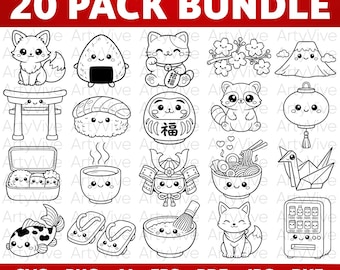 Kawaii Japanese SVG Bundle, 20 Cute Japan PNG Art Designs, Kawaii ...