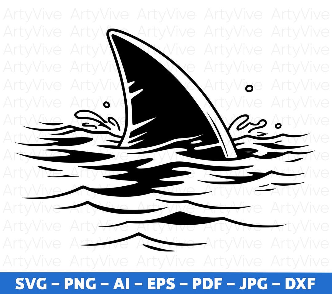 Shark Fin SVG, Shark Silhouette SVG PNG Dxf Eps, Shark Artwork, Shark ...