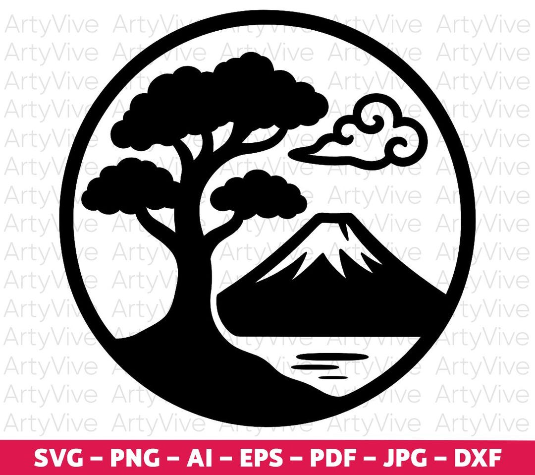 Cherry Blossom Tree & Mount Fuji SVG – Japanese Landscape Clipart ...