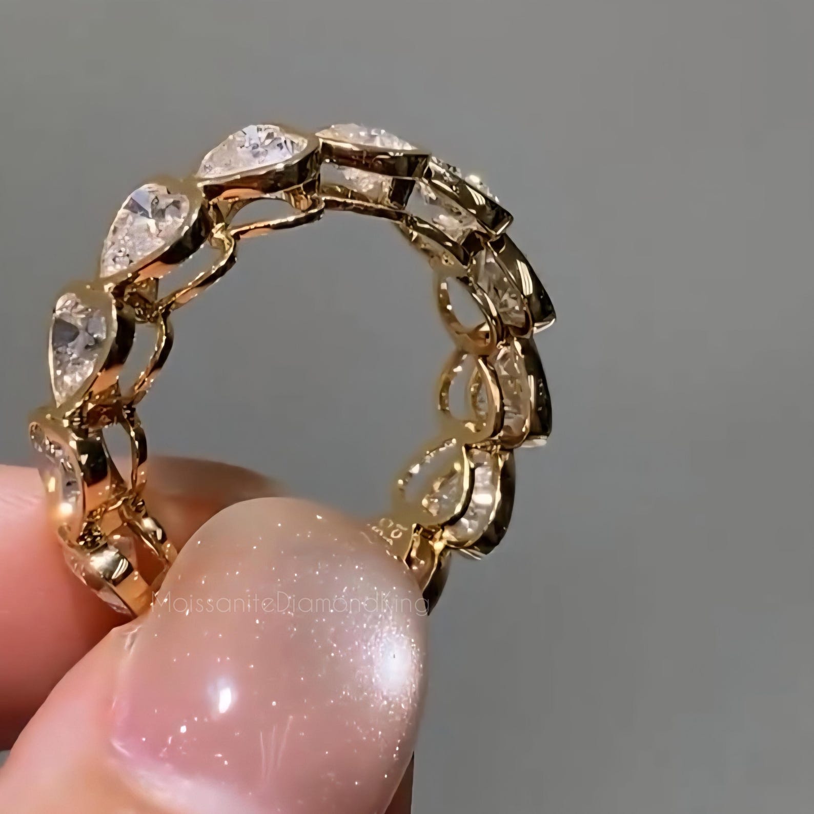 Bezel Set Heart Cut Moissanite Wedding Band for Women Heart Full ...