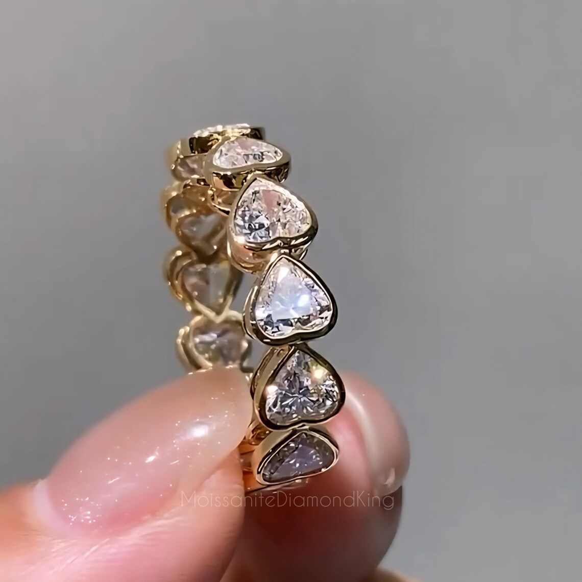 Bezel Set Heart Cut Moissanite Wedding Band for Women Heart Full ...