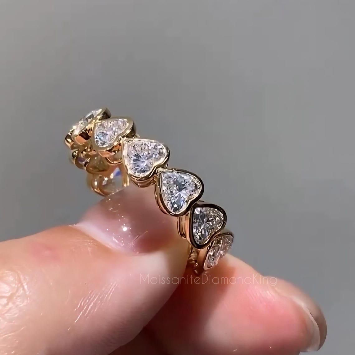 Bezel Set Heart Cut Moissanite Wedding Band for Women Heart Full ...